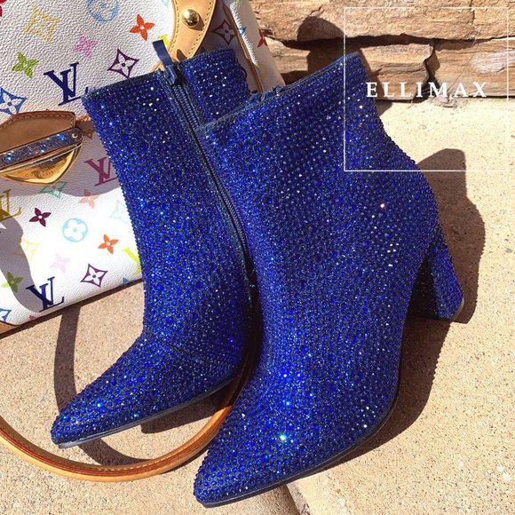 Shoes | New Royal Blue Pointed Toe Rhinestone Crystal Ankle Boot ...